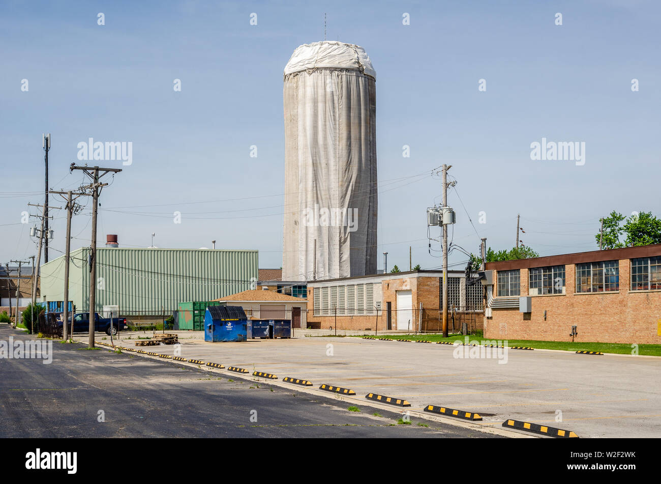 Water tower covered with tarp Stock Photo - Alamy