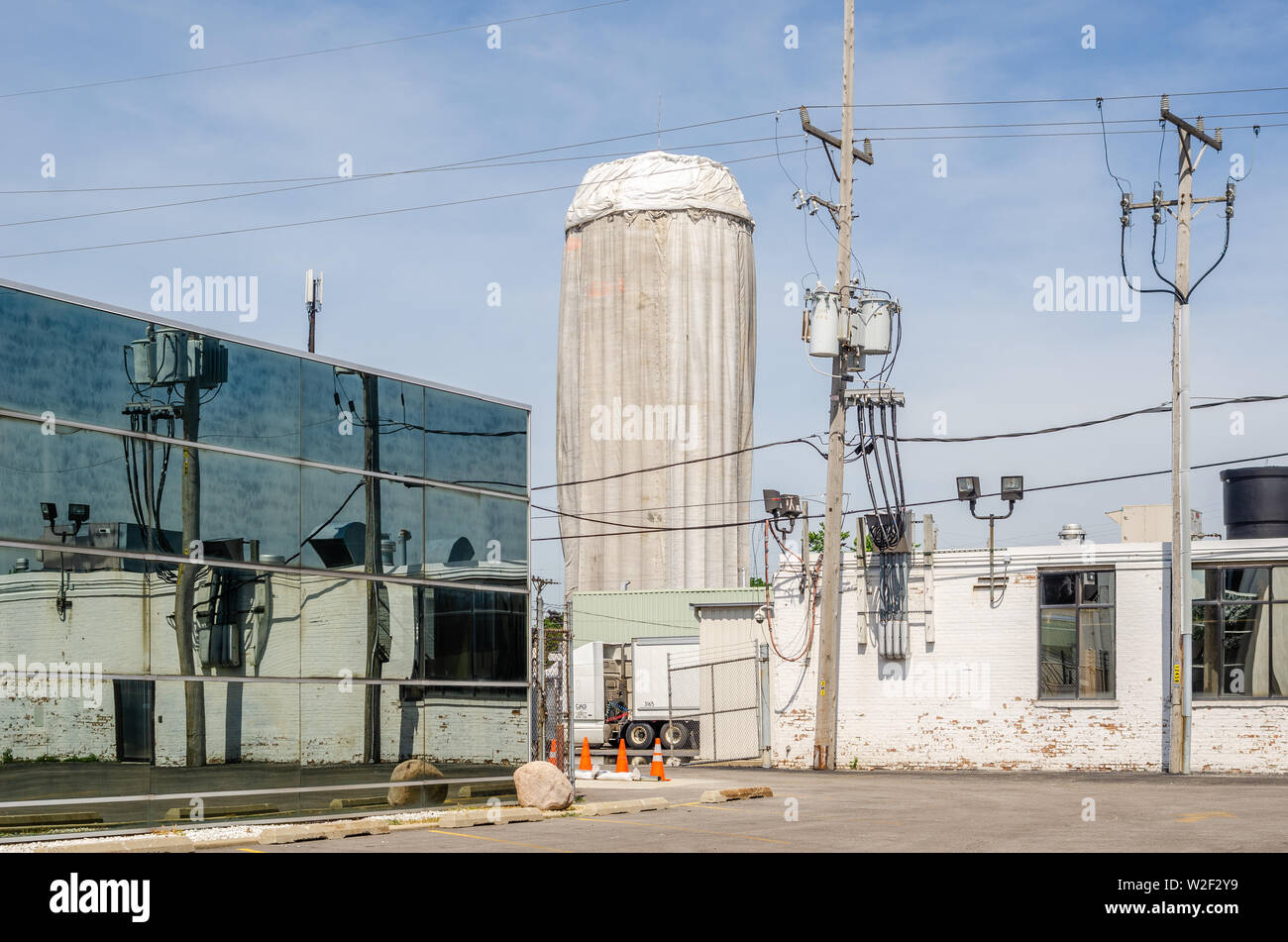 Water tower covered with tarp Stock Photo - Alamy