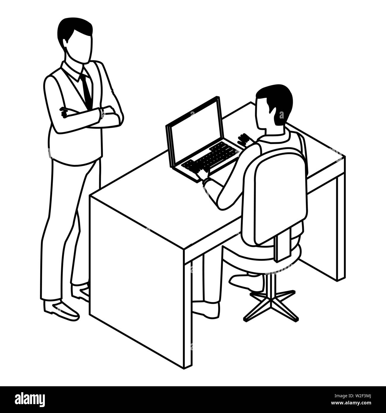 Businessmen using technology for business in black and white Stock ...