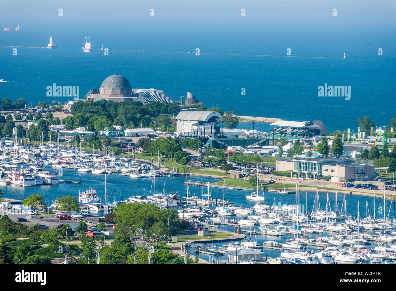 Aerial view of Burnham Harbor and the Adler Planetarium Stock Photo - Alamy
