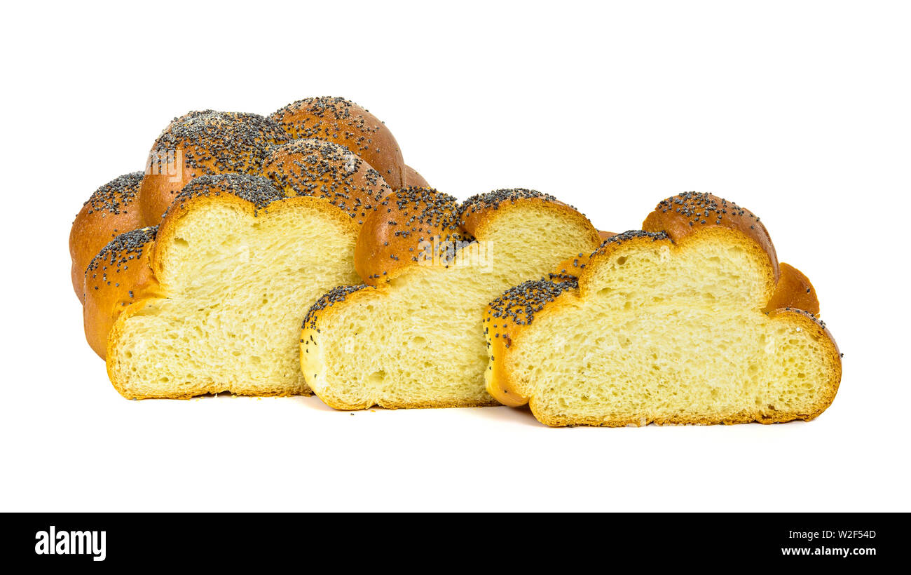 Fresh sliced challah bread isolated on white background with clipping ...