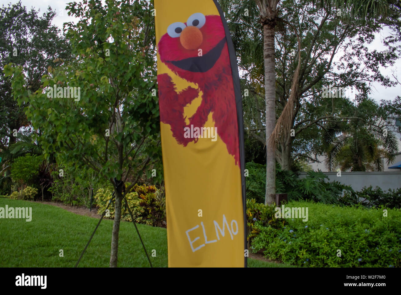 Orlando, Florida. June 17, 2019. Elmo sign in Sesame Street at Seaworld ...