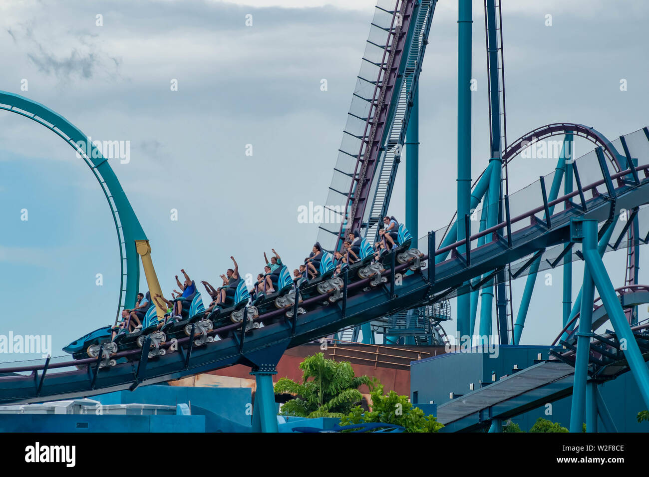 Orlando, Florida. June 17, 2019. Top view of people enjoying terrific ...