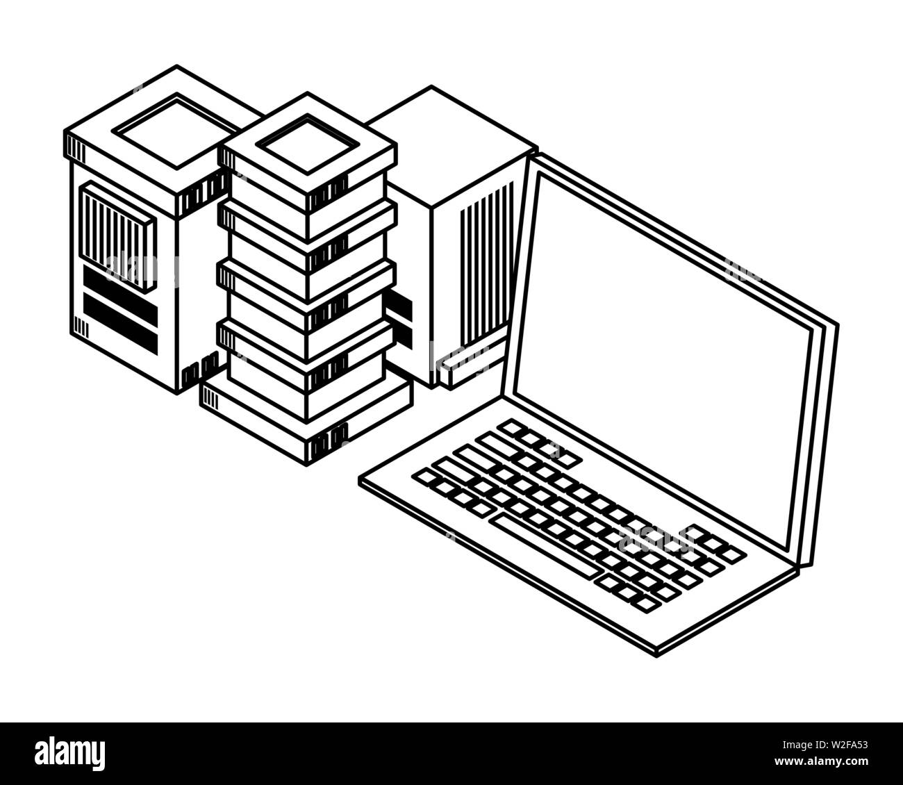 database servers and computing technology in black and white Stock ...