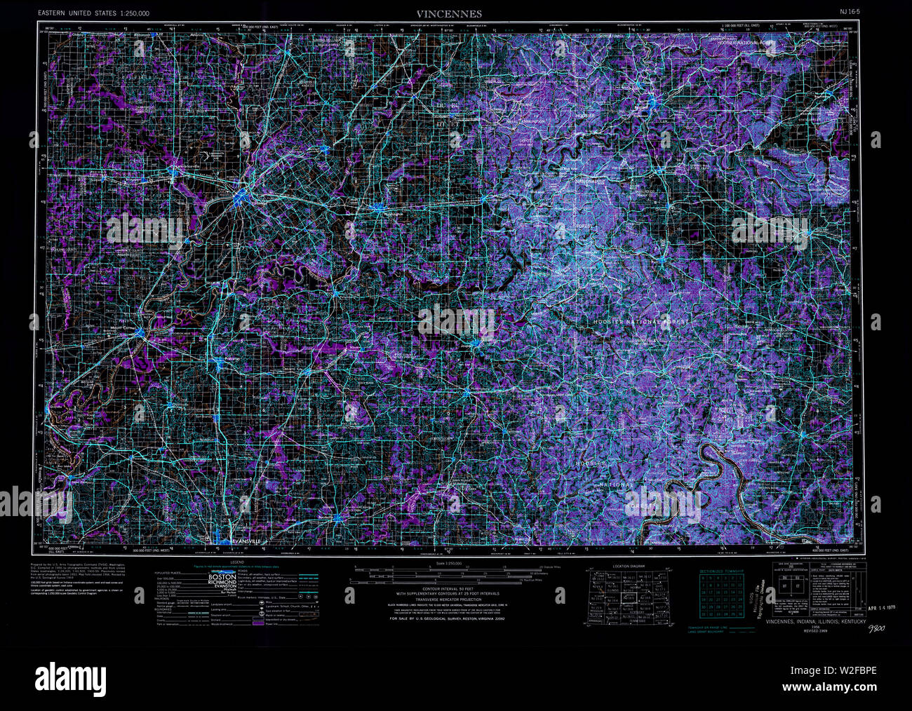 USGS TOPO Map Indiana IN Vincennes 160319 1956 250000 Inverted ...