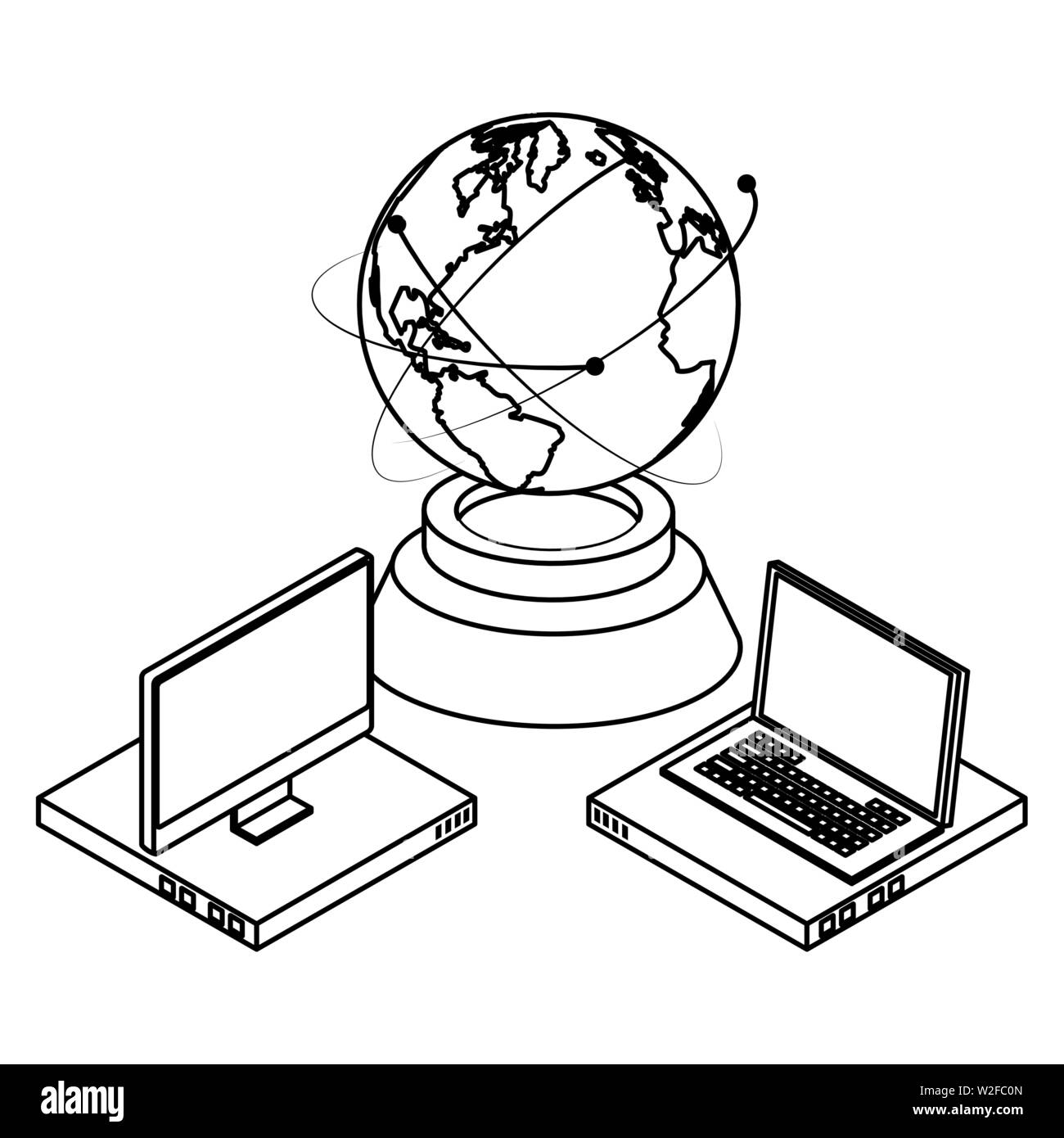 computing global technology and networking in black and white Stock ...
