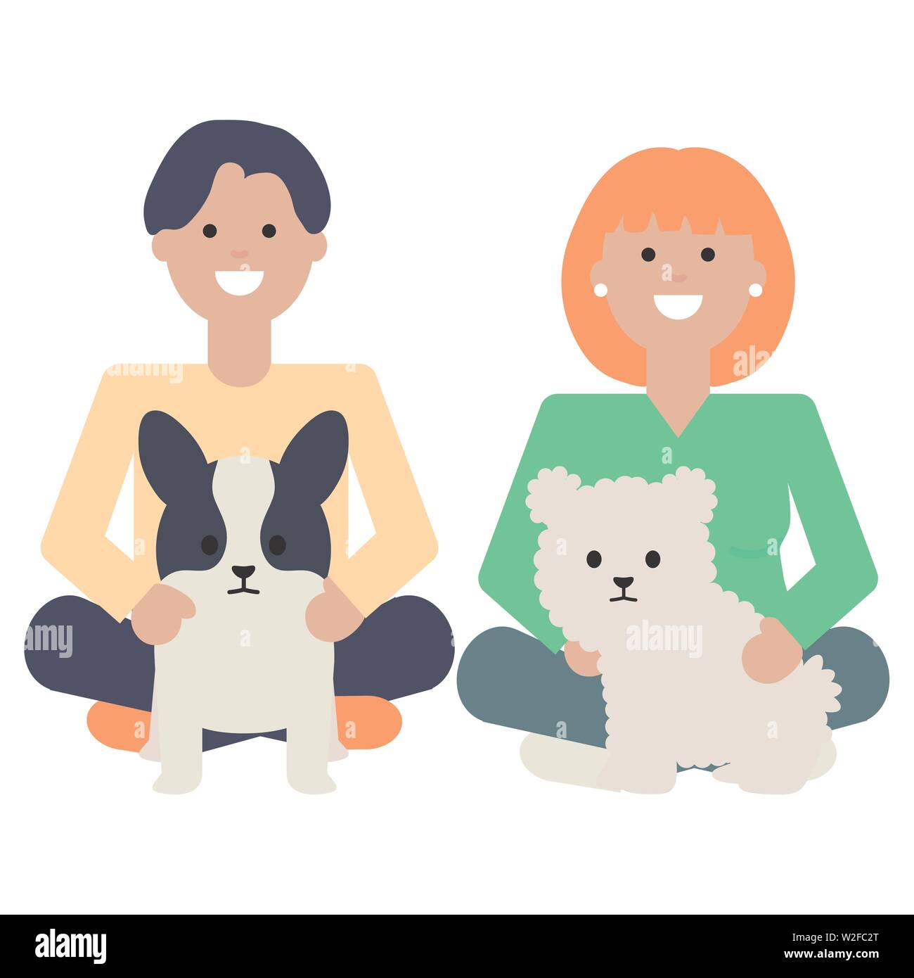 young couple with dogs adorables mascots vector illustration design ...