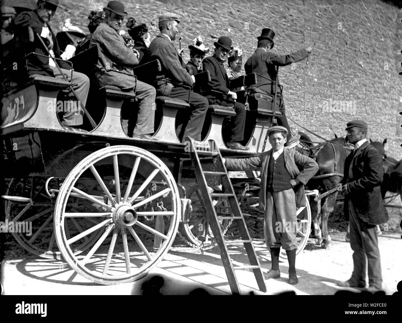 Charabanc horse drawn wagon late 19th century Stock Photo - Alamy