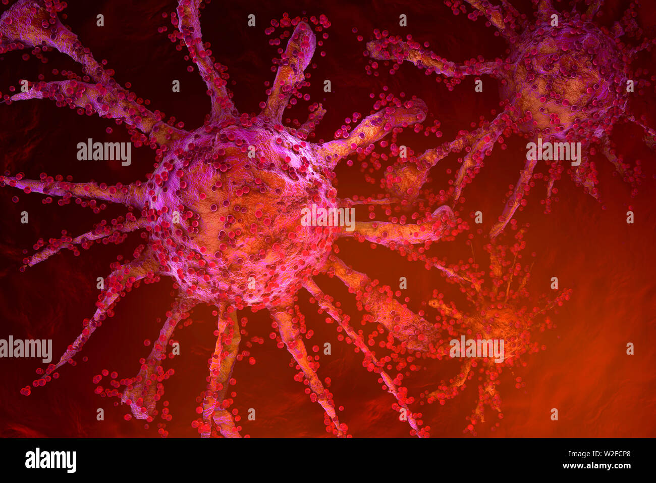 3D rendered Illustration of a growing Cancer cell spreading on healthy ...