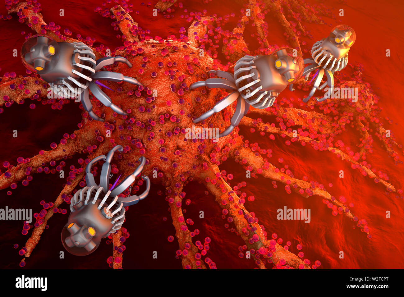 3D rendered Illustration of Nano bots attacking spreading and growing ...