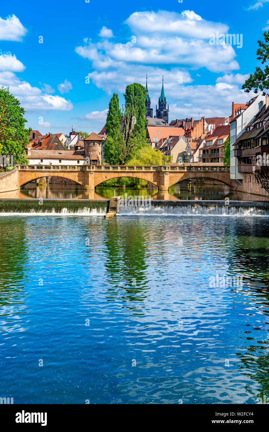 View on historic medieval Architecture and the river Pegnitz in ...