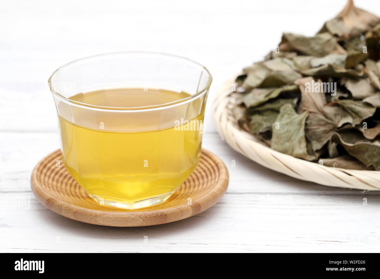 Houttuynia cordata tea, healthy dokudami drink on white background ...