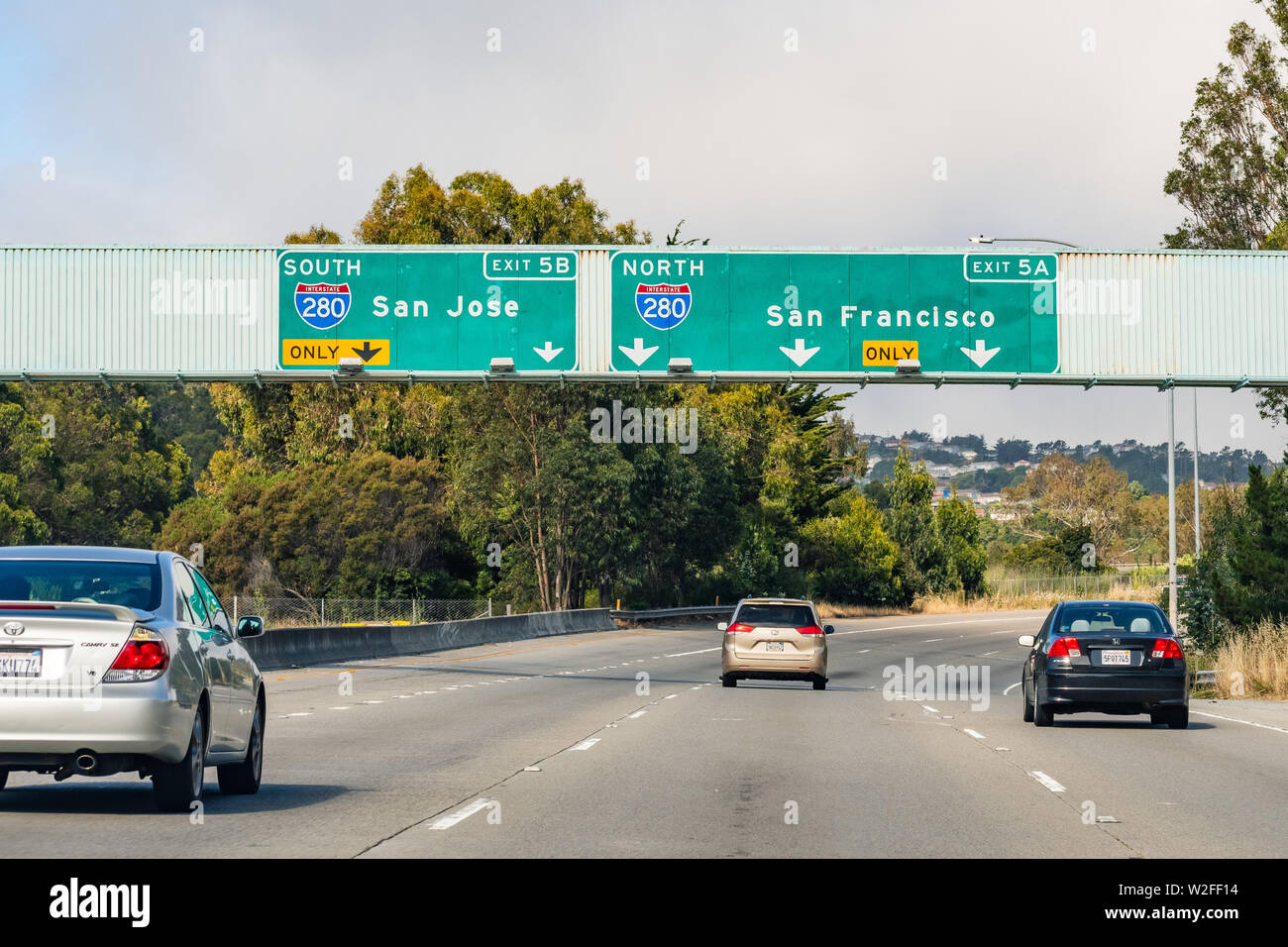 July 4, 2019 San Bruno / CA / USA - Travelling on the freeway in San ...