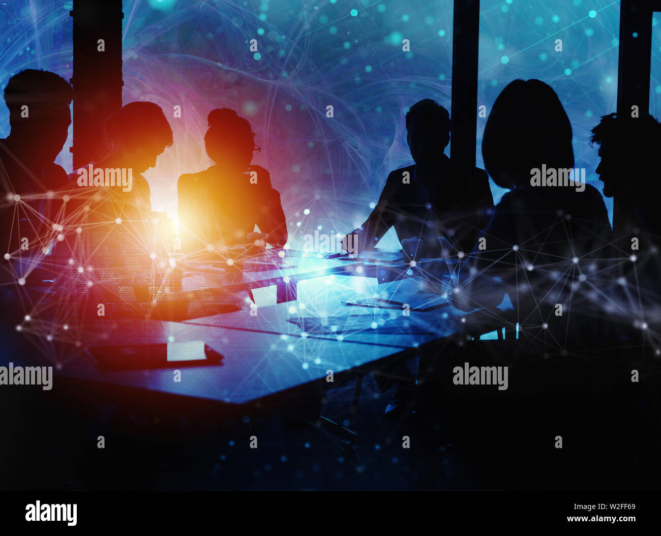 Business people collaborate together in office. Internet connection ...