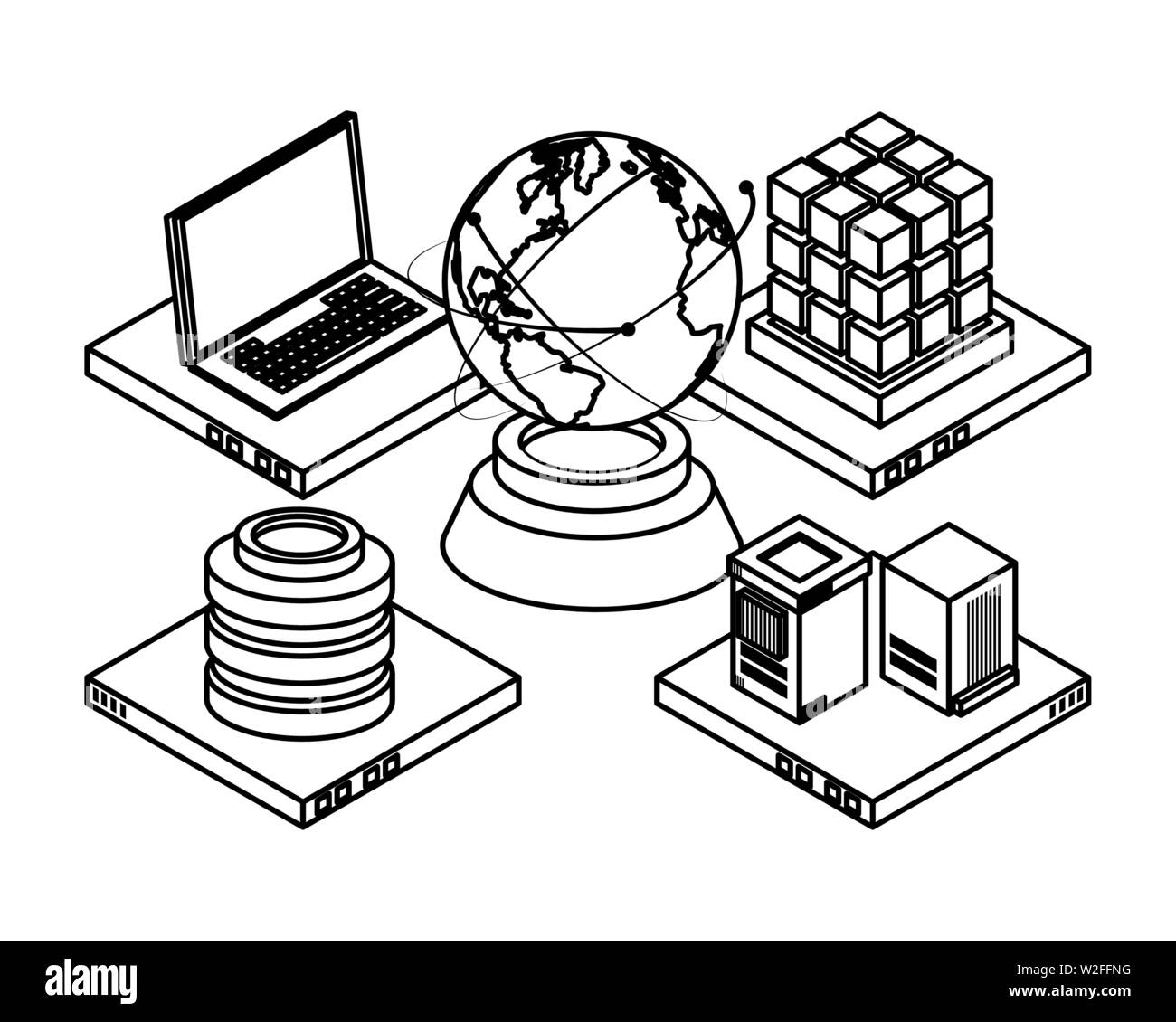 computing global technology and networking in black and white Stock ...