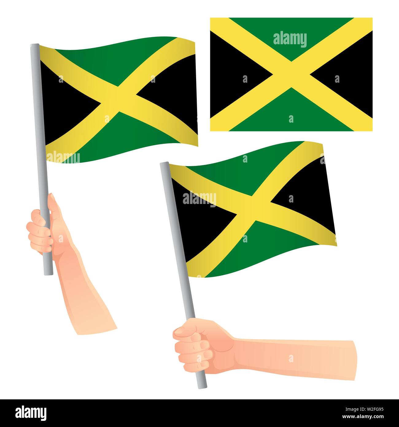 Jamaica flag in hand. Patriotic background. National flag of Jamaica ...