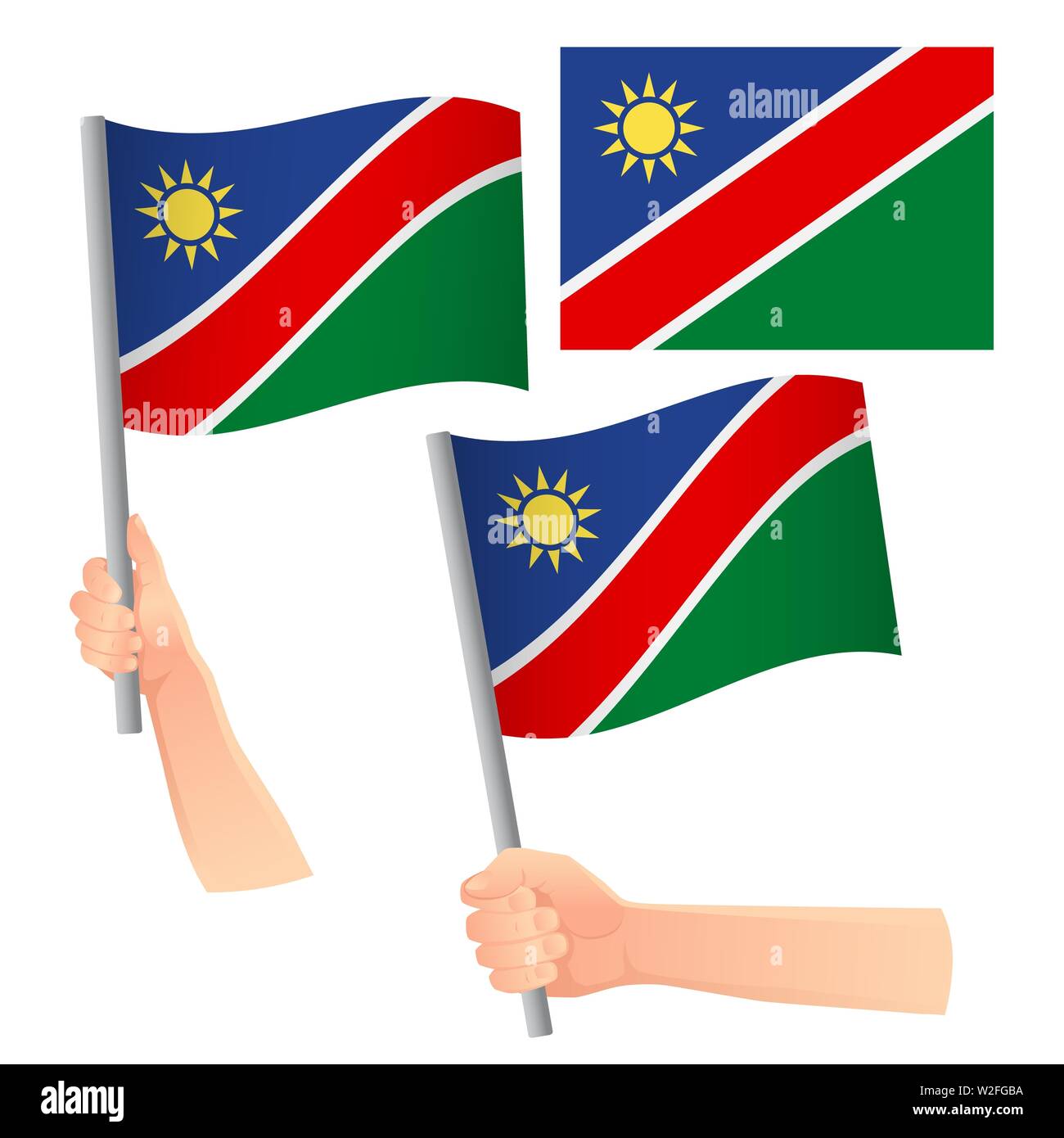 Namibia flag in hand. Patriotic background. National flag of Namibia ...