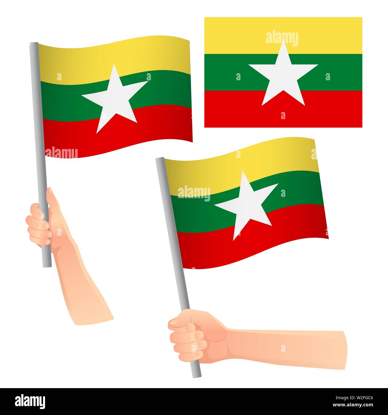 Myanmar flag in hand. Patriotic background. National flag of Myanmar ...