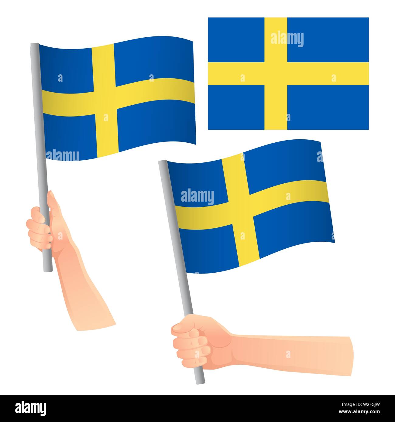 Sweden flag in hand. Patriotic background. National flag of Sweden ...