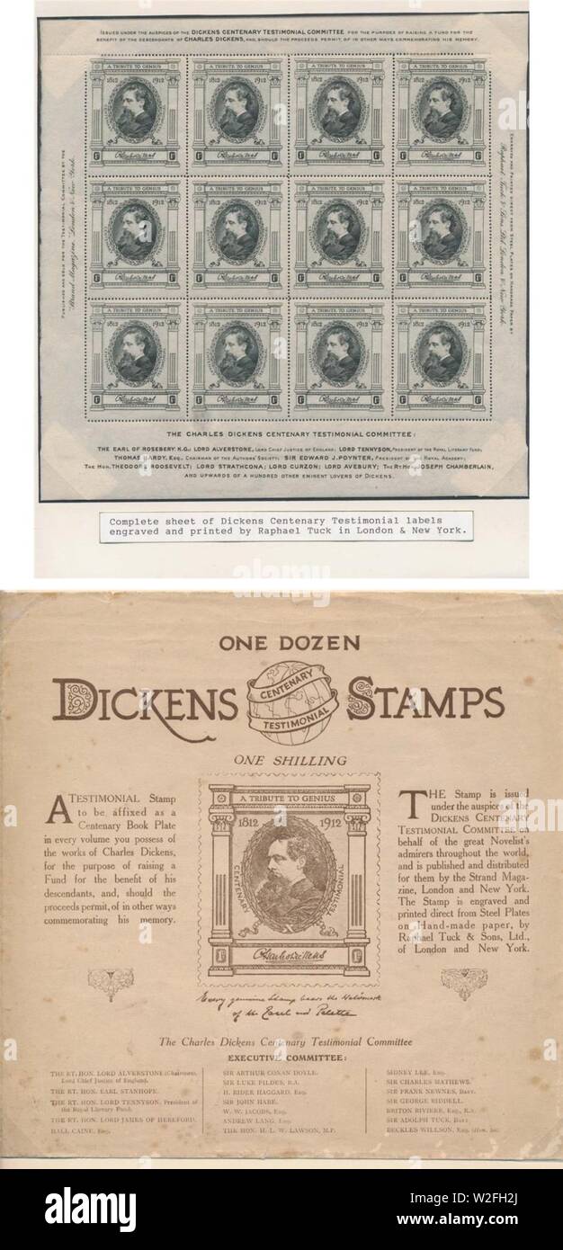 Charles Dickens Centenary Testimonial stamps and envelope 1912 Stock ...