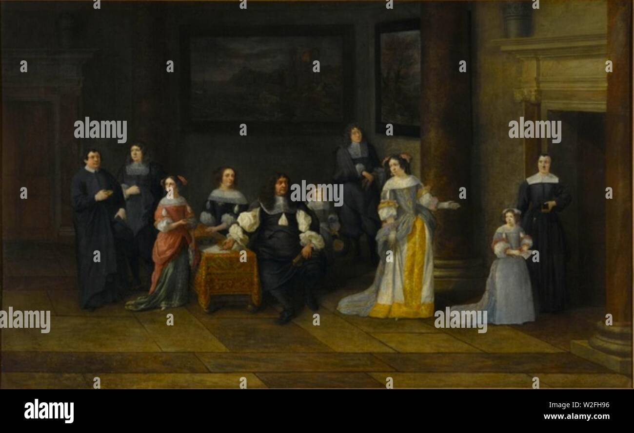 Charles Emmanuel Biset (Attr.) - Portrait of a family in an interior ...