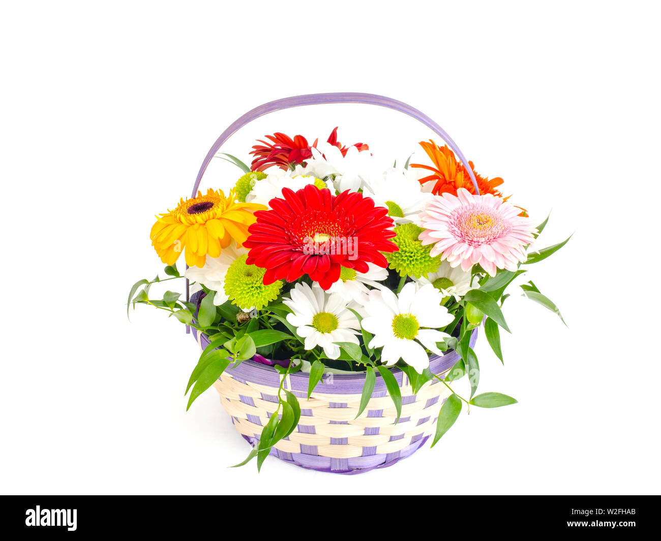 Basket with beautiful flowers isolated on white background Stock Photo ...