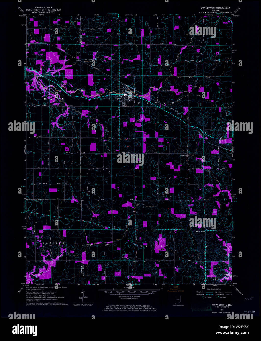 USGS TOPO Map Indiana IN Waynetown 160443 1962 24000 Inverted ...