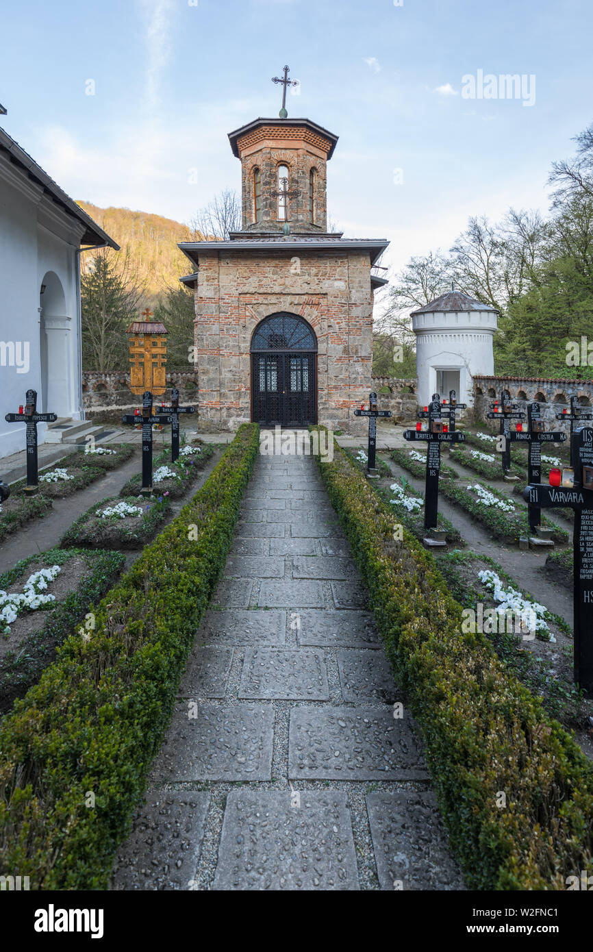 Tismana, Romania - April 10, 2018. Tismana Monastery is one of the ...