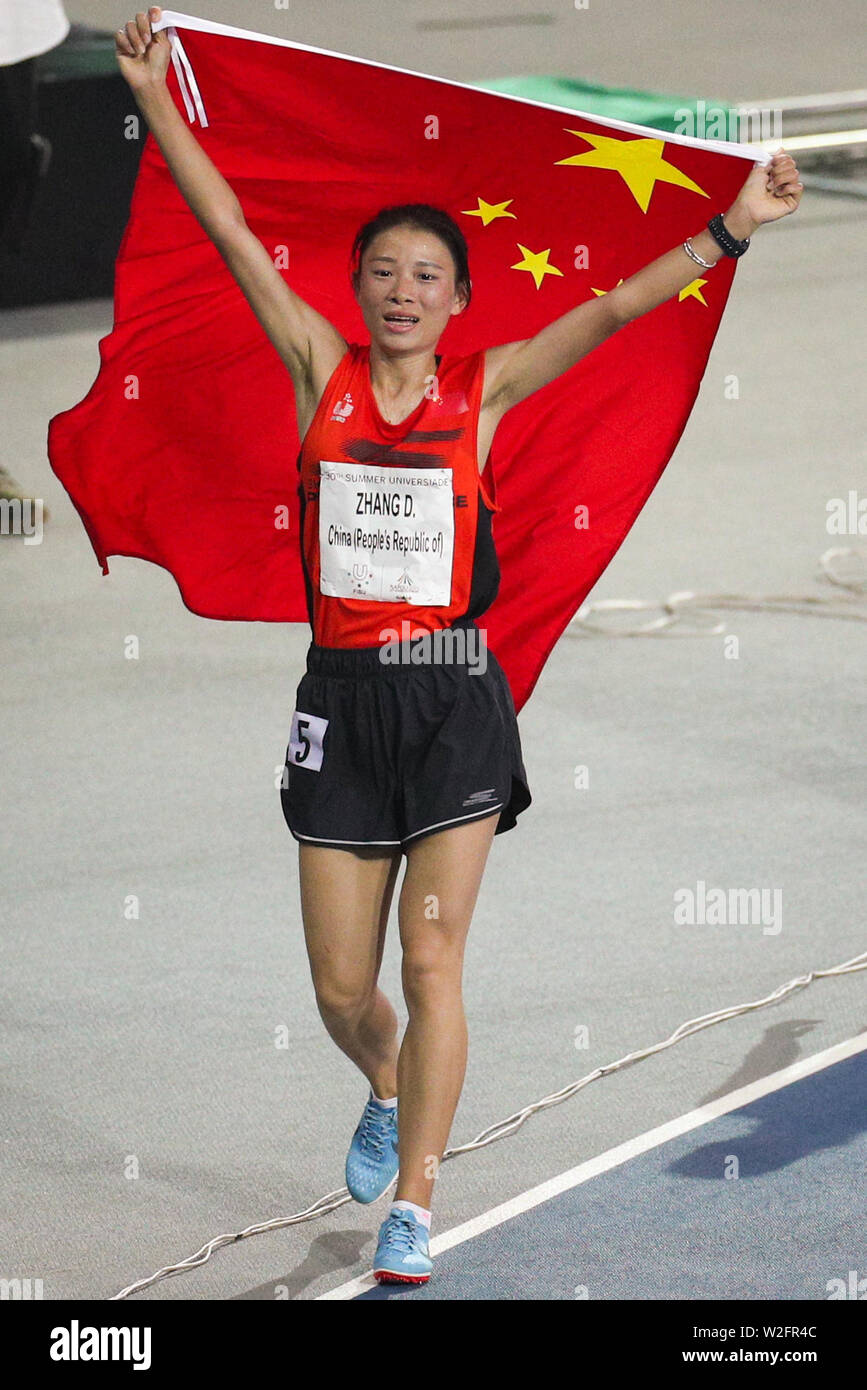 Naples, Italy. 8th July, 2019. Zhang Deshun of China celebrates after ...