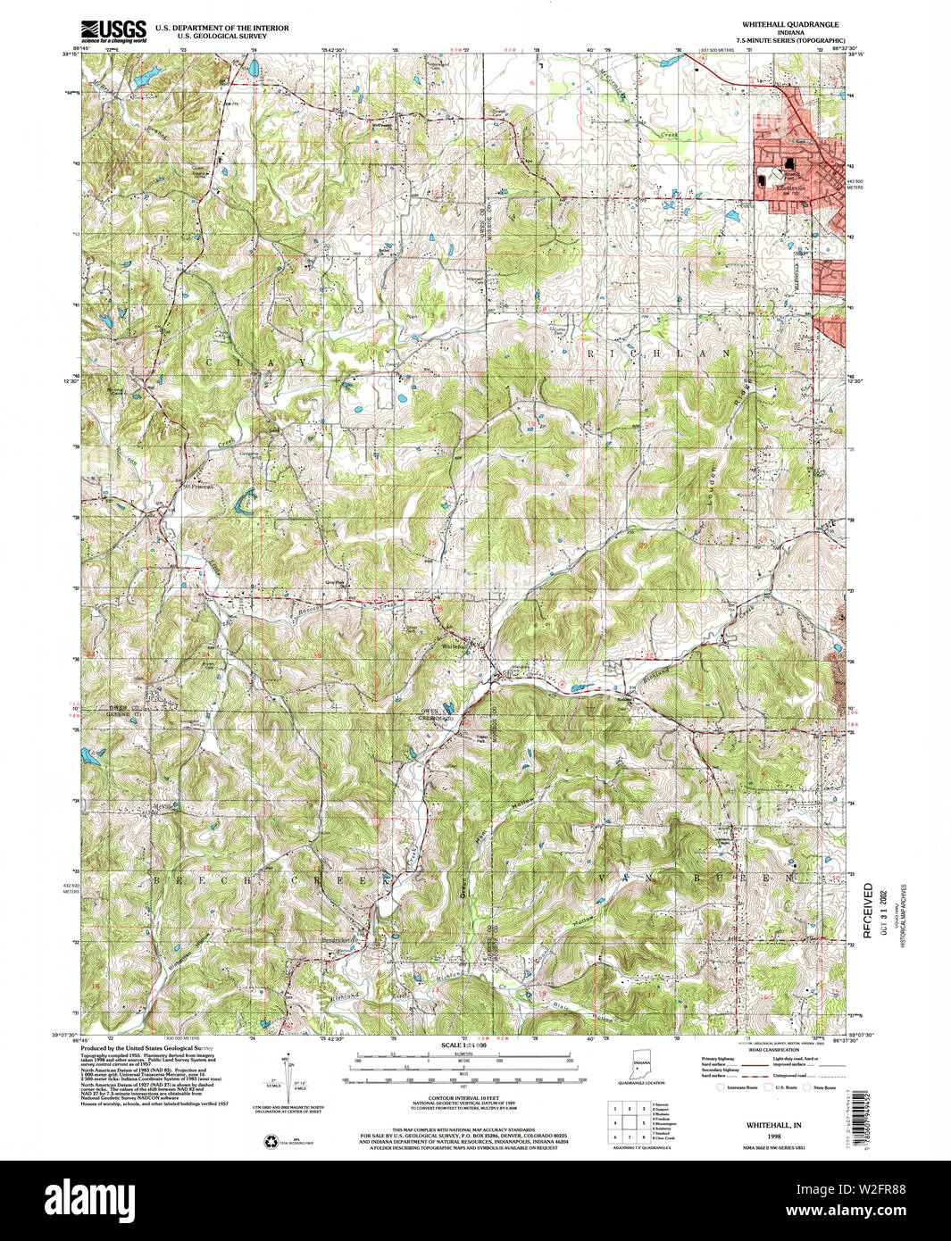 USGS TOPO Map Indiana IN Whitehall 156206 1998 24000 Restoration Stock ...