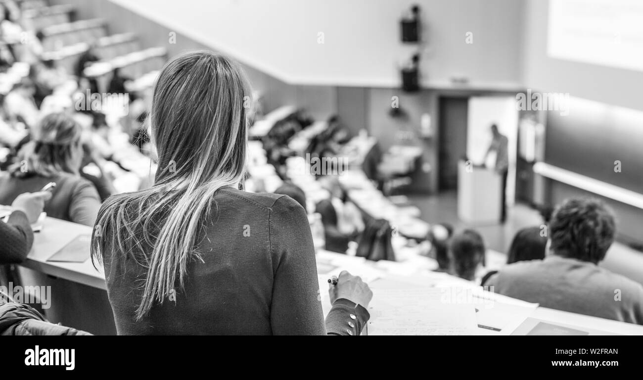 Lecture hall university discussion Black and White Stock Photos ...