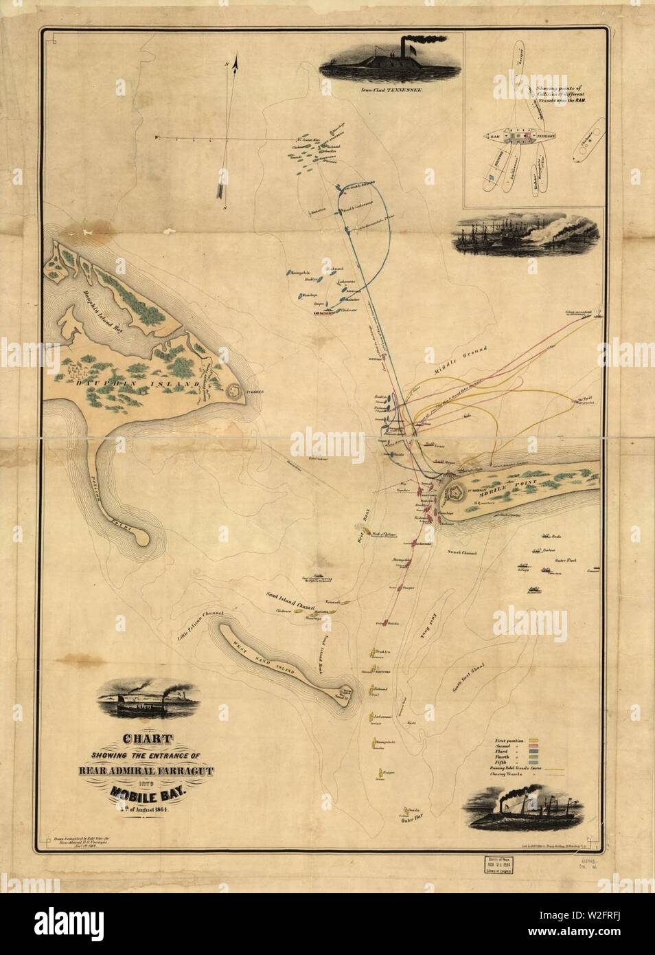 Chart showing the entrance of Rear Admiral Farragut into Mobile Bay ...