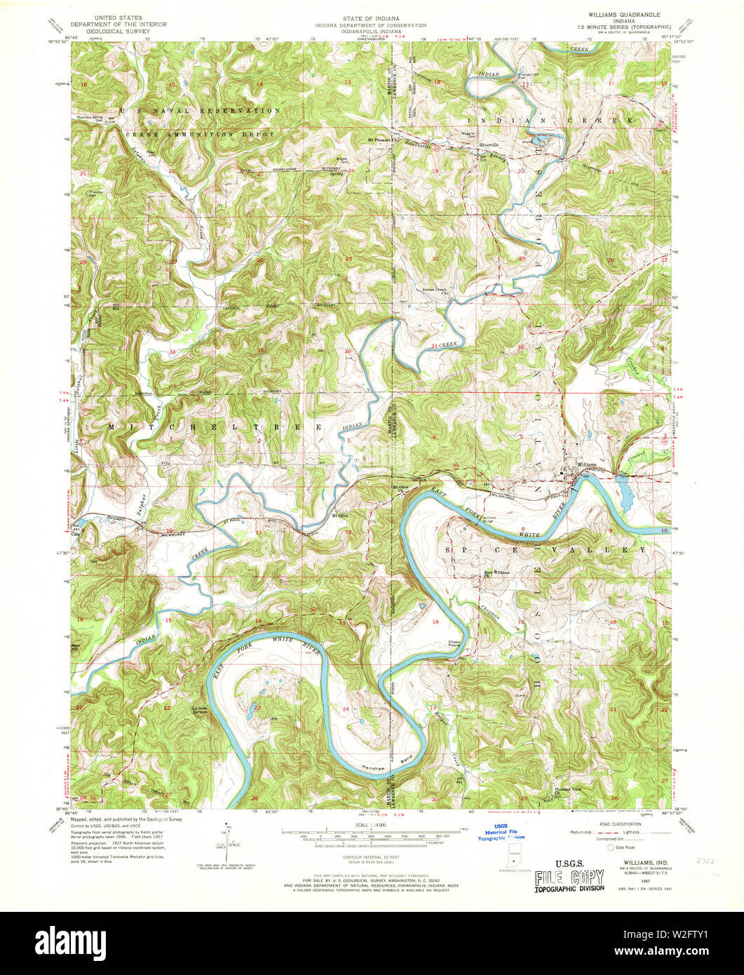 USGS TOPO Map Indiana IN Williams 160367 1957 24000 Restoration Stock ...