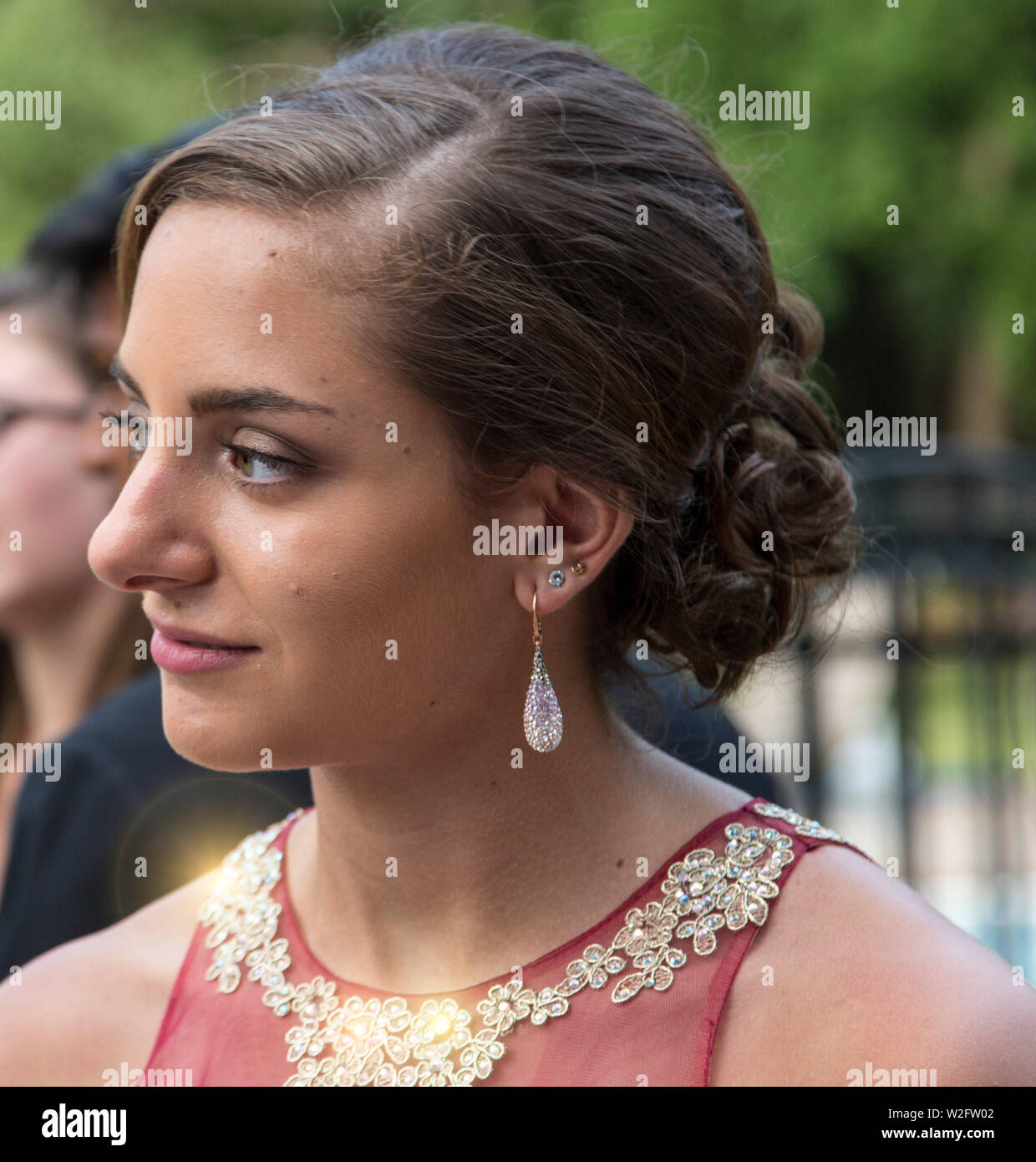 Three Quarter Profile Young Teenage Girl's Face Dressed up for her Prom ...