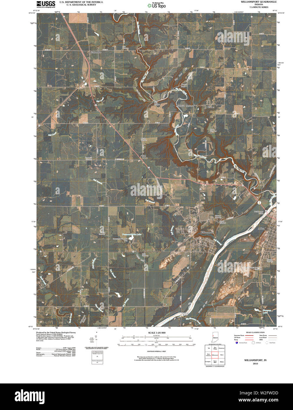 USGS TOPO Map Indiana IN Williamsport 20100512 TM Restoration Stock ...