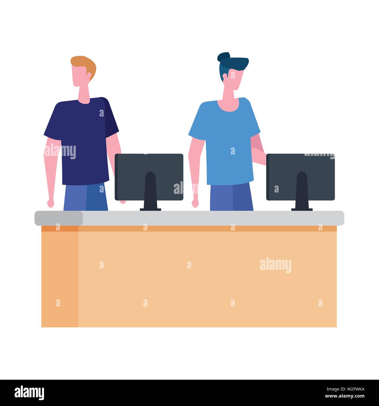 men working in desk with computers Stock Vector Image & Art - Alamy