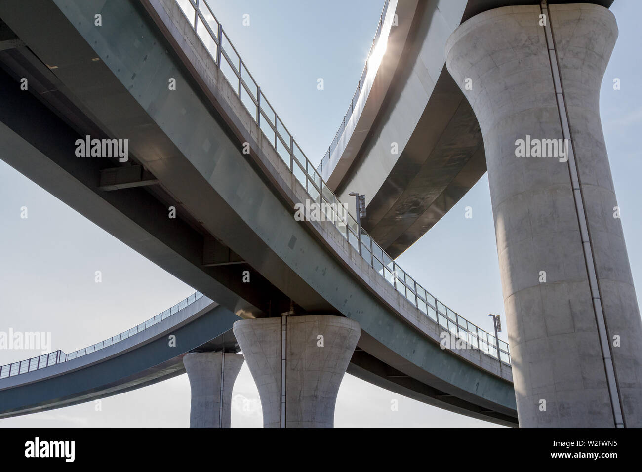 Expressway overpasses criss-cross each other near Samukawa in rural ...