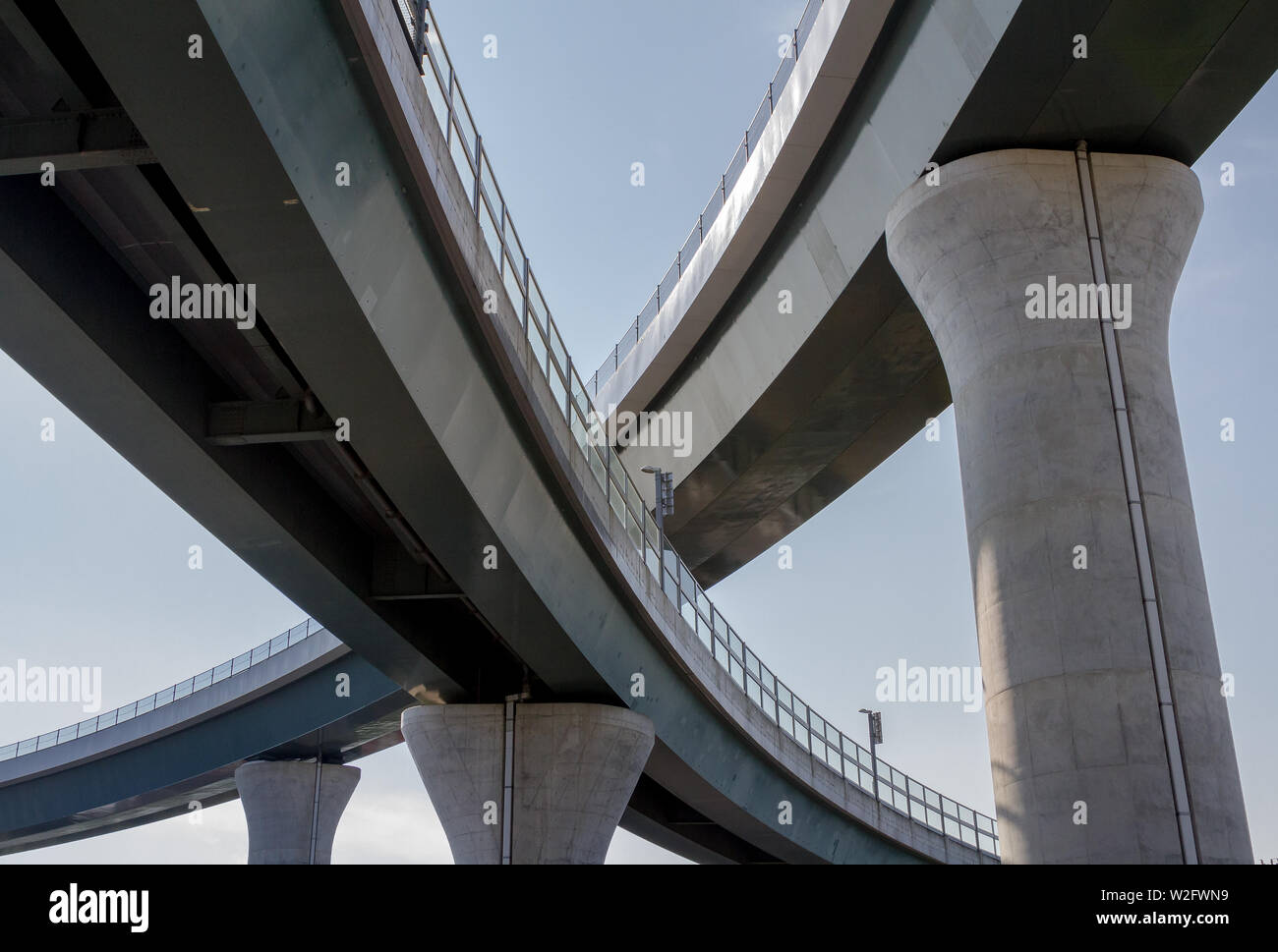 Expressway overpasses criss-cross each other near Samukawa in rural ...