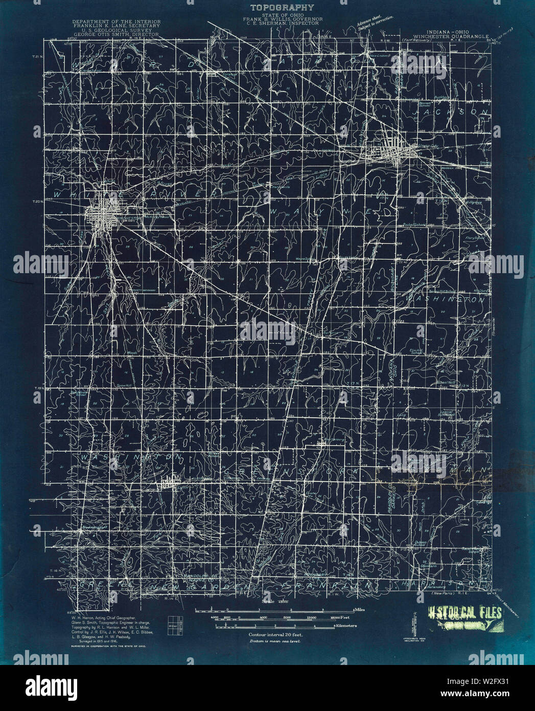 USGS TOPO Map Indiana IN Winchester 160585 1916 48000 Inverted ...