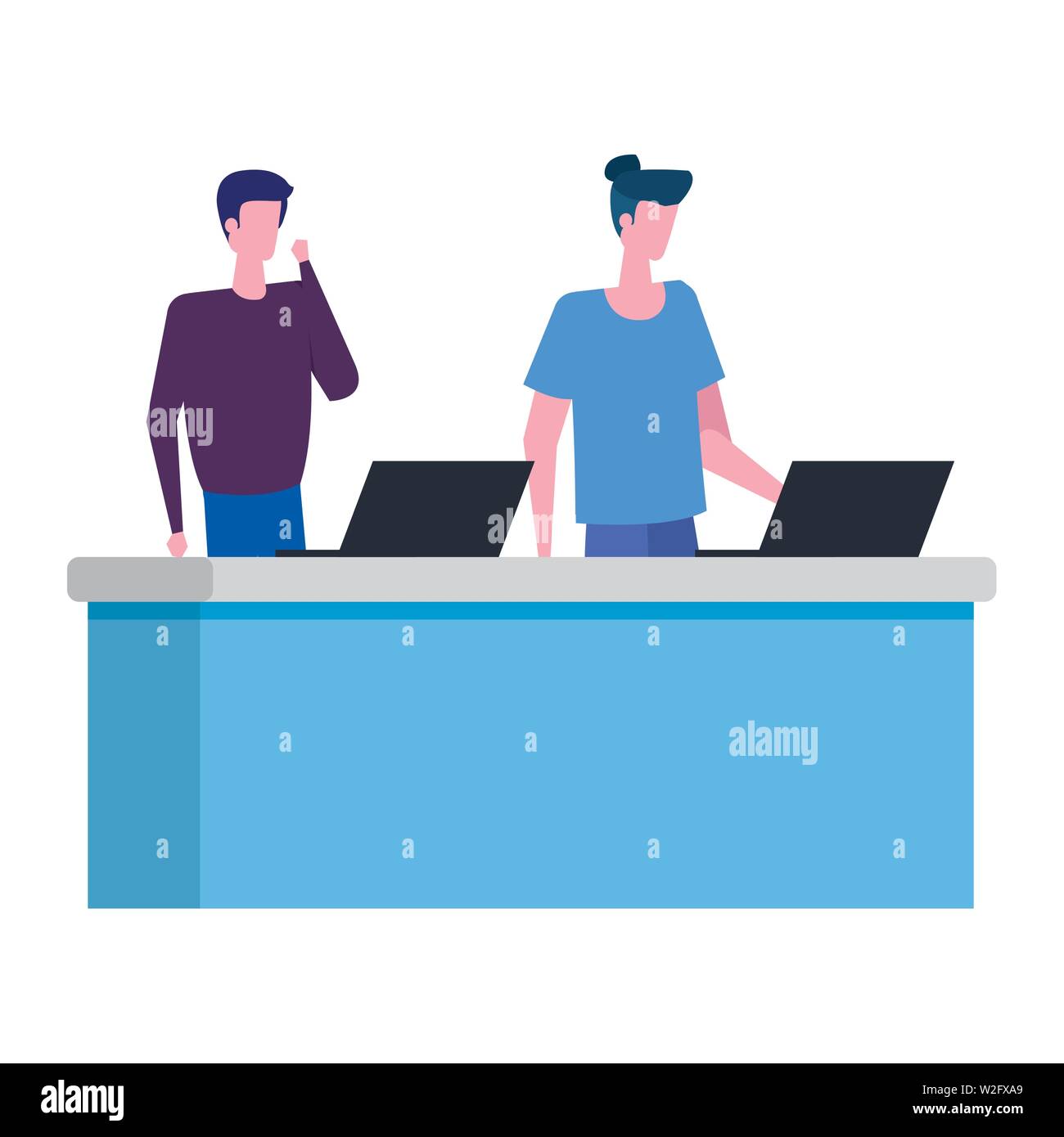 Desk workers office computers Stock Vector Images - Alamy