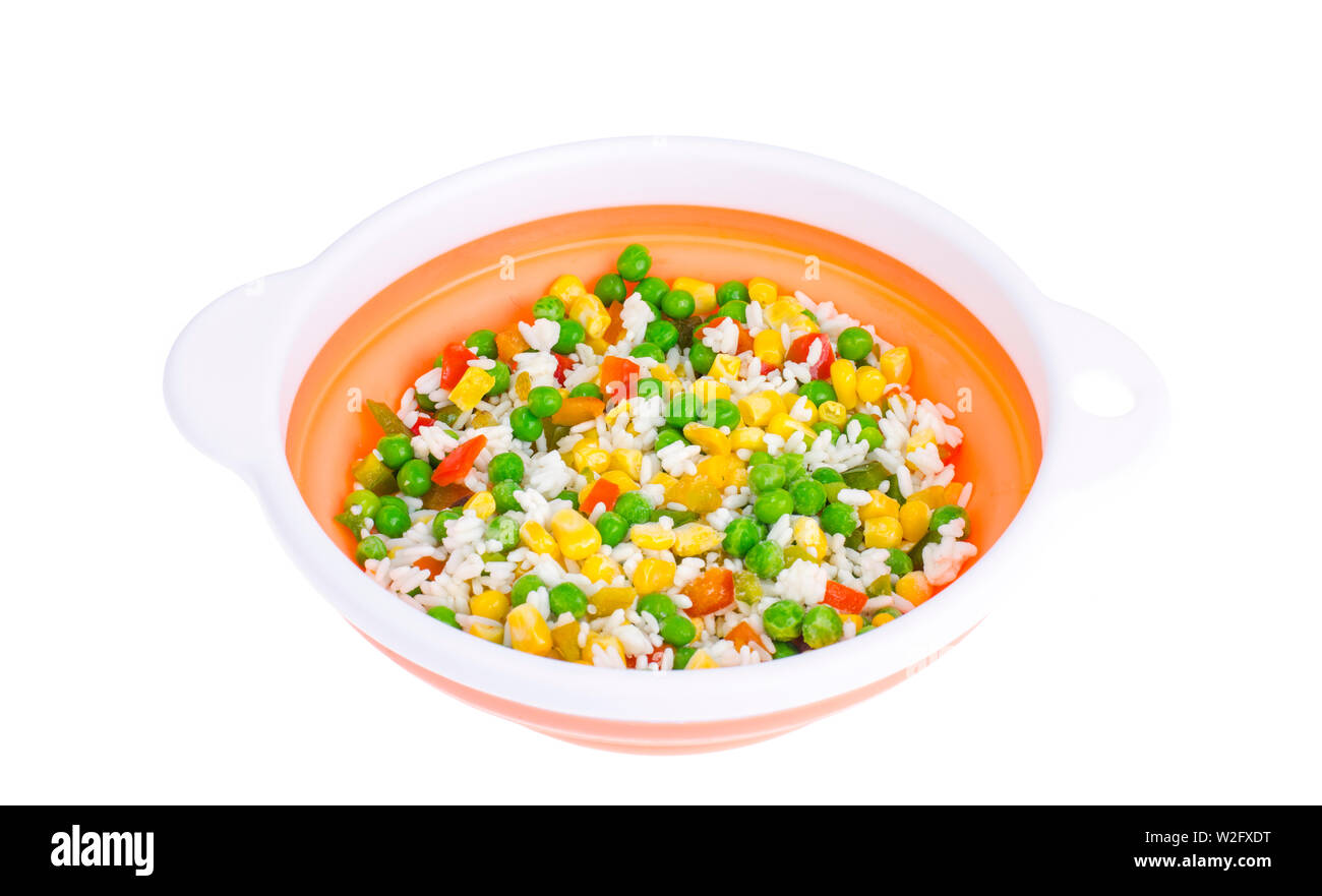 Frozen vegetables with rice isolated on white background Stock Photo ...