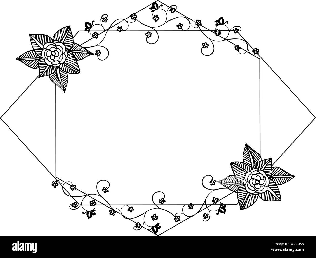 Vector illustration template with texture of leaf flower frame hand ...