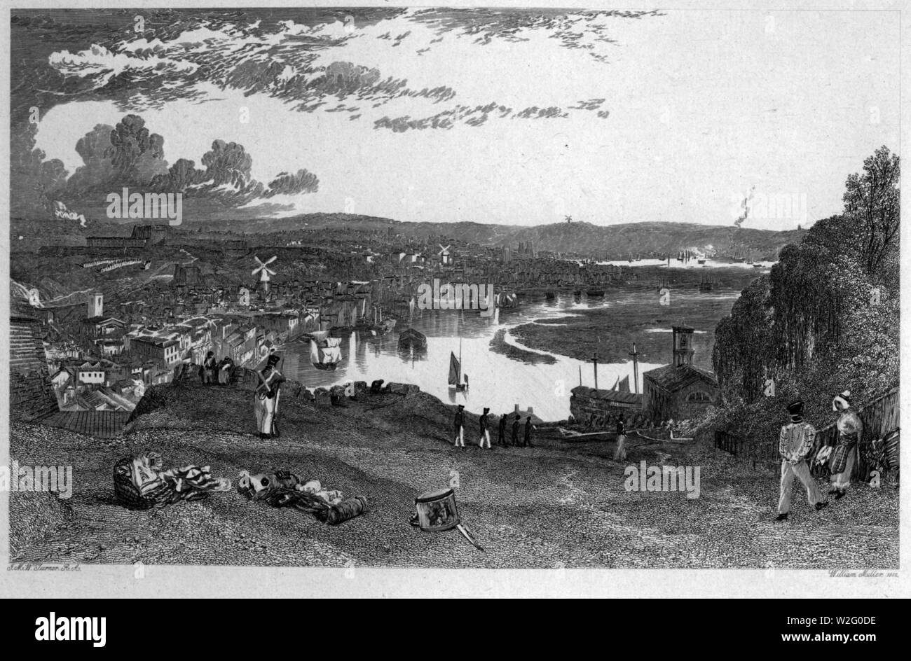 Chatham open etching by William Miller after Turner Stock Photo - Alamy