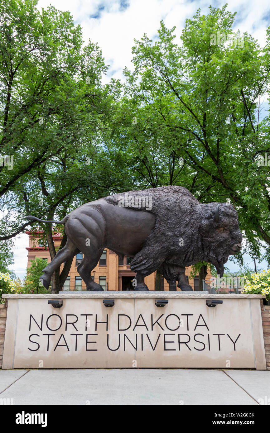FARGO, ND/USA - JUNE 27, 2019: Bison Statue on the campus of the North ...