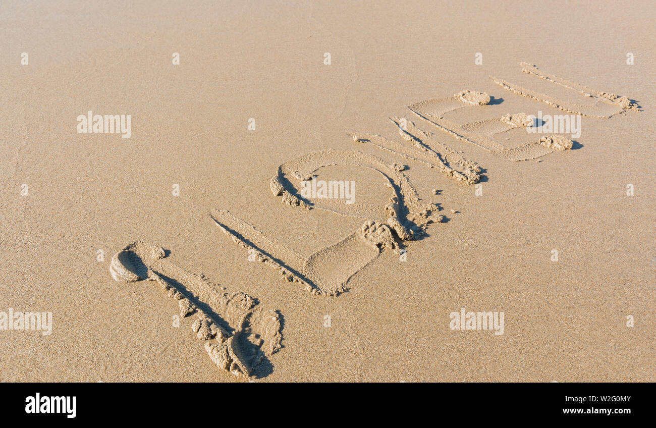 Love beach golden letters hi-res stock photography and images - Alamy
