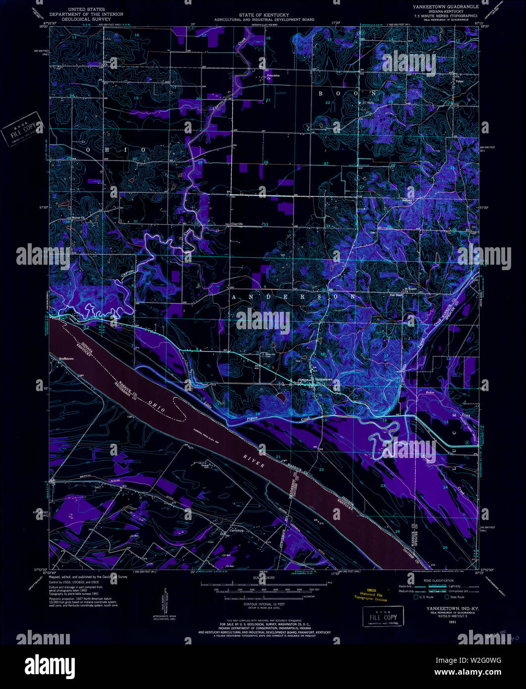 USGS TOPO Map Indiana IN Yankeetown 160401 1951 24000 Inverted ...