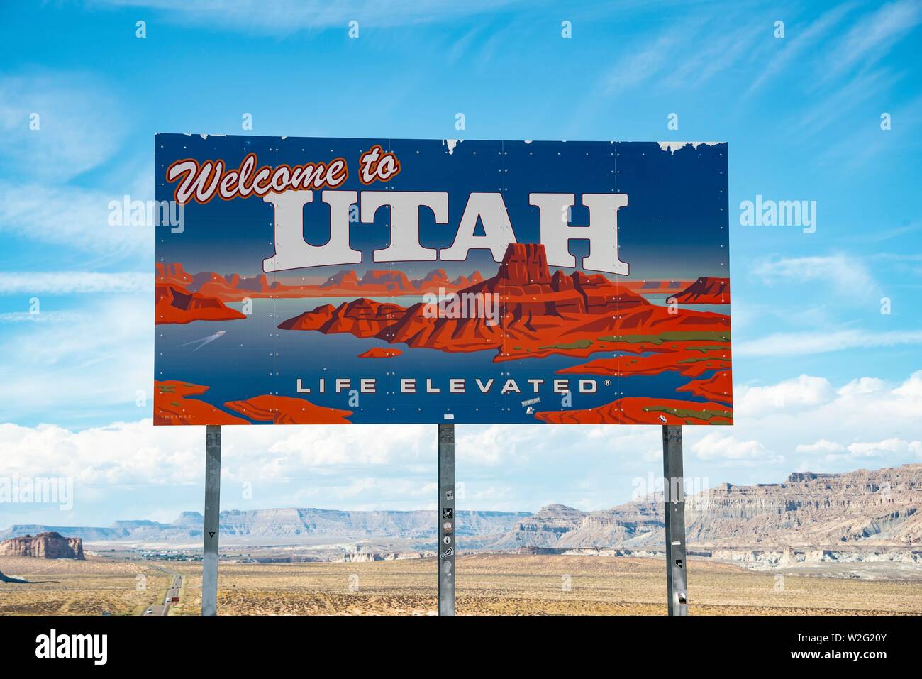 Sign, Welcome to Utah, Lake Powell, Utah, USA Stock Photo - Alamy