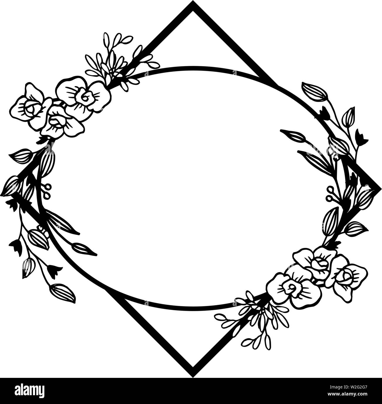Vector illustration template for elegant wreath frame hand drawn Stock ...