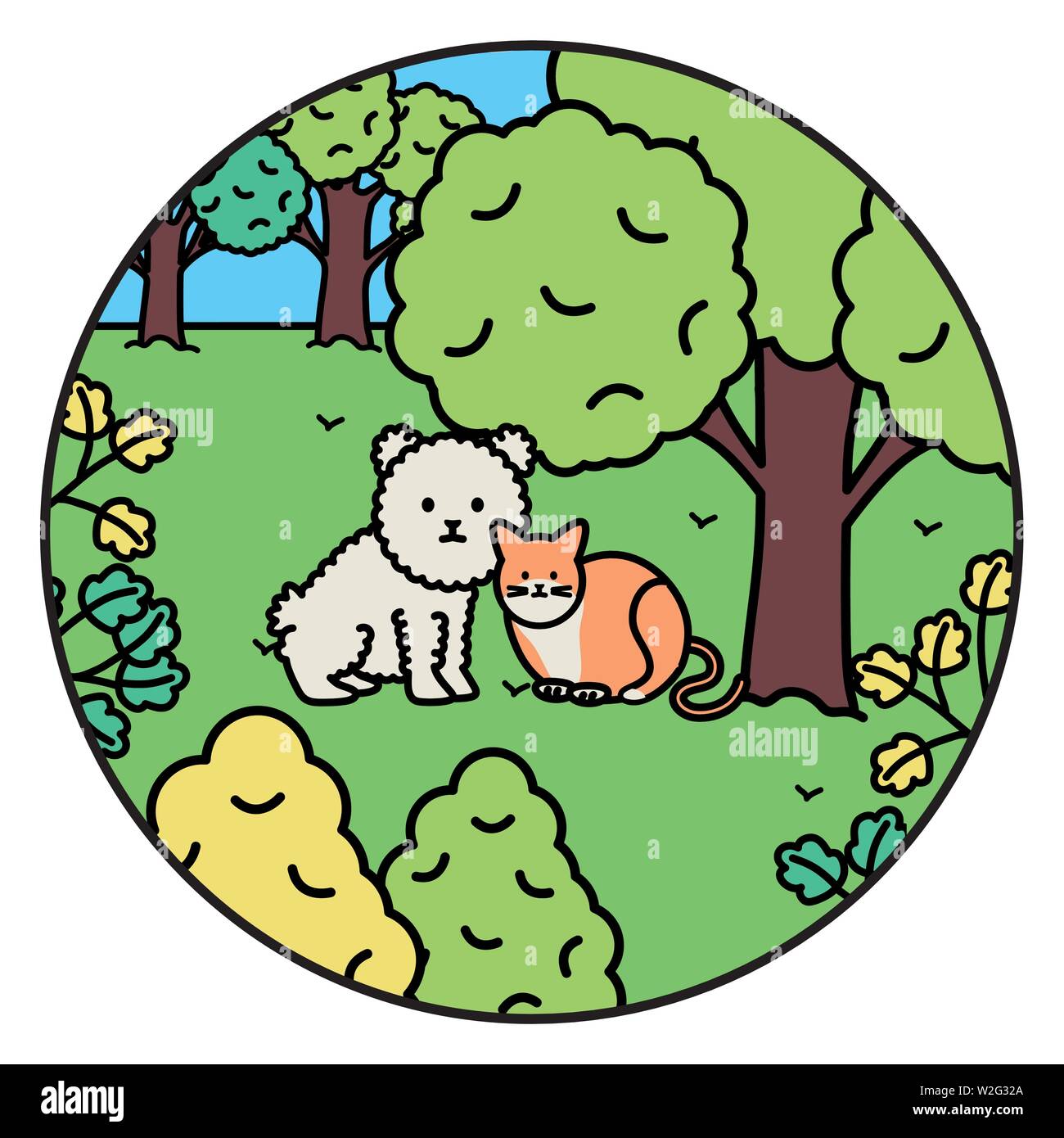 cute cat and dog mascots in the landscape characters vector ...