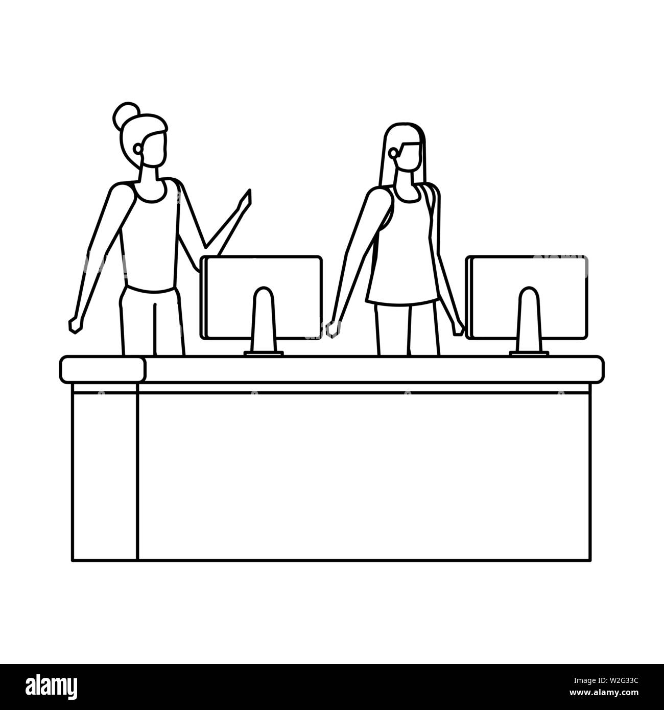 women working in desk with computer Stock Vector Image & Art - Alamy